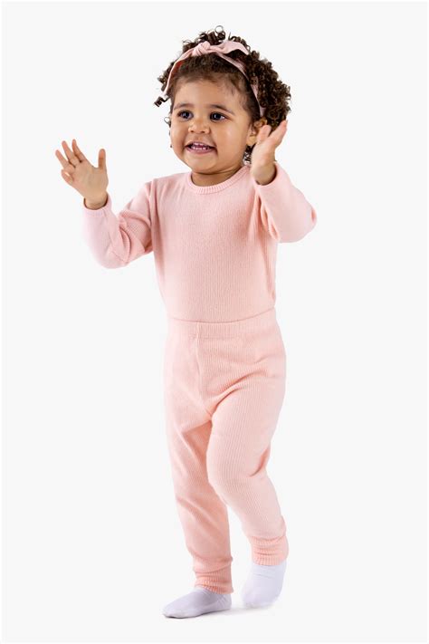 Conjunto De Body Melange Canelado Rosa Infantil Dedeka