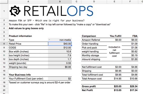 Amazon Fba Vs Seller Fulfilled Prime Excel Template Retailops