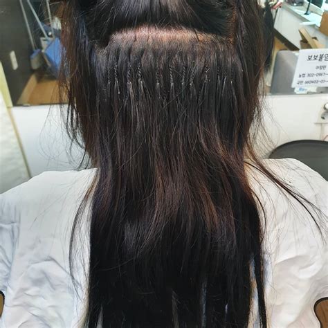 보보붙임머리 3개월지나도 하나도빠지지않고 나란히 줄맞춰서 내려왓어용😆💕 보보는 다른샵과