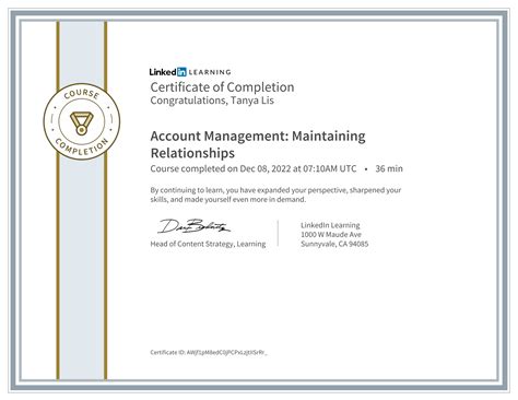 tanya lis on linkedin certificate of completion