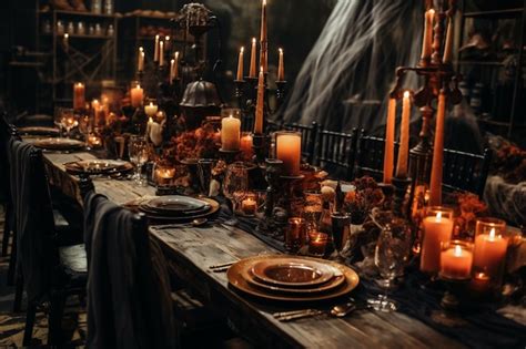 Halloween Table Setup Premium Ai Generated Image