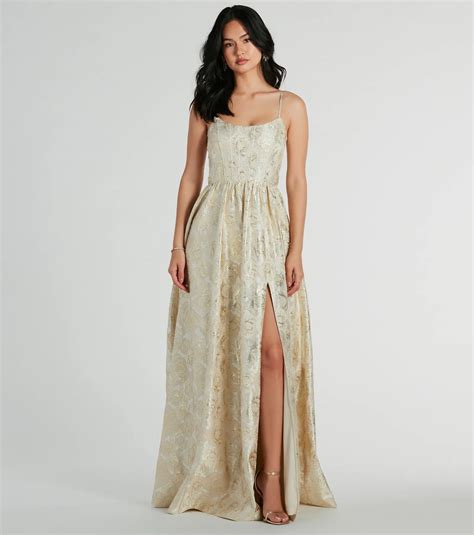 Hailee Corset Floral Jacquard A Line Formal Dress And Windsor