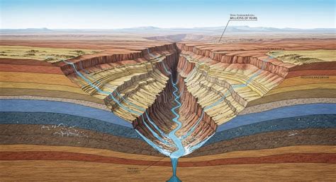 Illustration Of The Grand Canyon Showing Geological Layers And Erosion