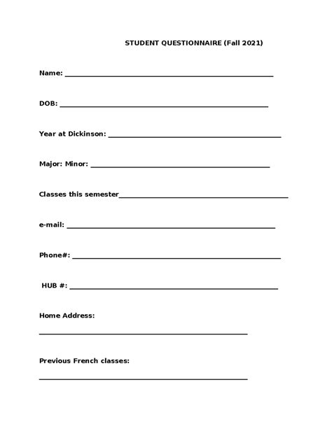 Student Questionnaire STUDENT QUESTIONNAIRE Fall 2021 Name Studocu