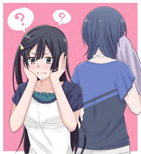 Safebooru 2girls Asaka Karin Back Back To Back Black Hair Black