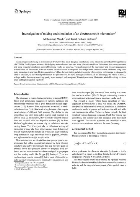 Pdf Investigation Of Mixing And Simulation Of An Electroosmotic