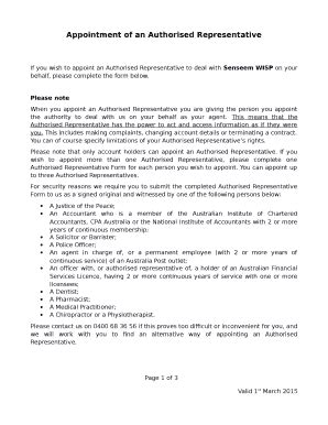 Fillable Online Appointment Of An Authorised Representative Senseem