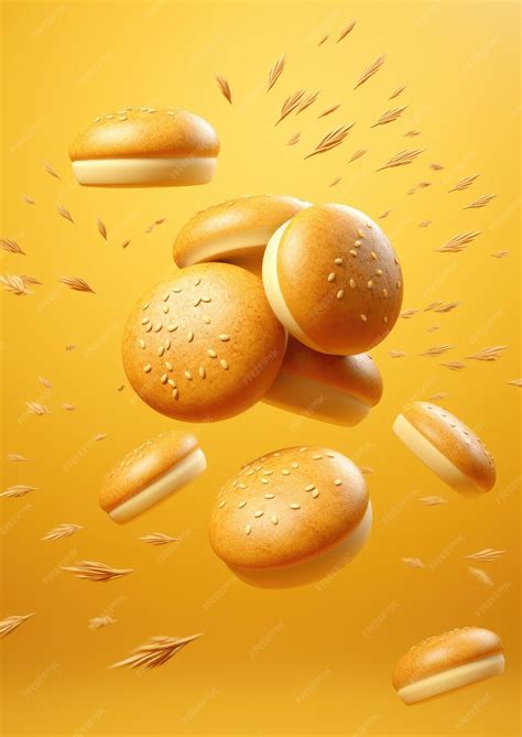 Premium Photo Wheat Round Bread Bread Floats In The Air Yellow
