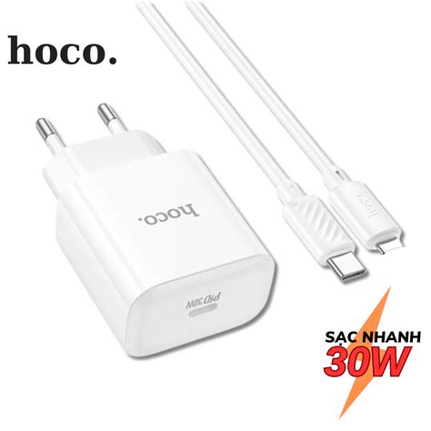 Bộ sạc nhanh 30W Hoco Củ sạc PD30W dây Type C to PD siêu bền cho Phone 11 12 13 14 15 16 pro max
