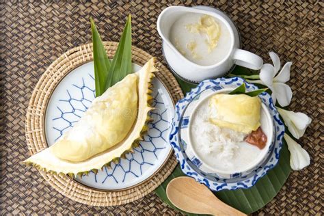 Sweet Sticky Rice With Durian And Coconut Milk Saucethai Sweet Sticky