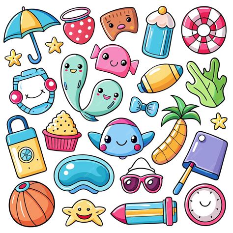 Colorful Summer Cartoon Characters Set Premium Ai Generated Vector