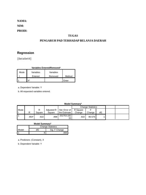 Tugas Ouput Regresi Sederhana Pdf Errors And Residuals Statistical Theory