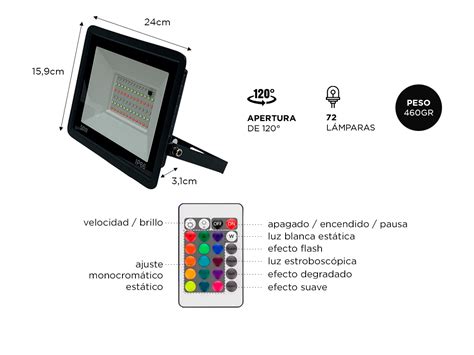 Reflector LED W RGB Gadnic Exterior Con Control Remoto Bidcom