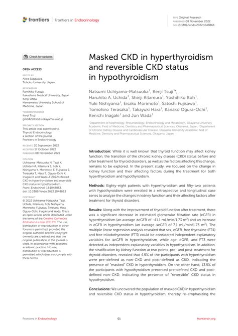 Pdf Masked Ckd In Hyperthyroidism And Reversible Ckd Status In