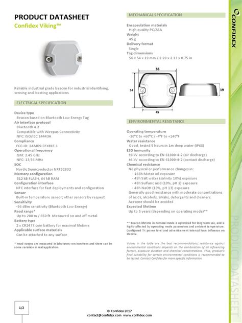 Product Datasheet Confidex Viking™ Pdf Adhesive Bluetooth