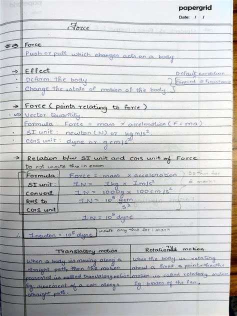 Force Notes Class 10 Pdf Kinematics Geometric Measurement
