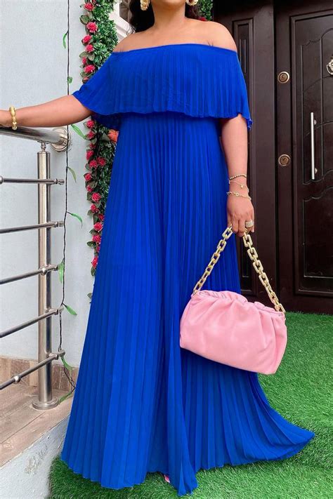 Royal Blue Off Shoulder Pleated Prom Gown Evening Dress Mislish