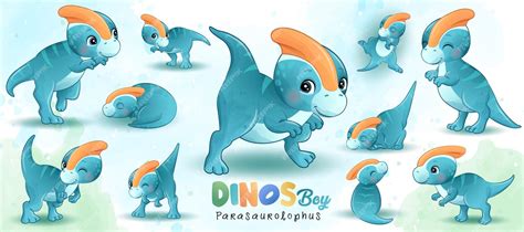Premium Vector Cute Little Dinosaur Poses With Watercolor Illustration