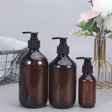 1pcs 빈 갈색 플라스틱 병 펌프 디스펜서 샴푸 비누 로션 스토리지 컨테이너 100ml 200ml 300ml 400ml