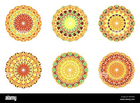 Abstract Colorful Ornate Mandala Set Circular Polygonal Ornamental Vector Illustrations From