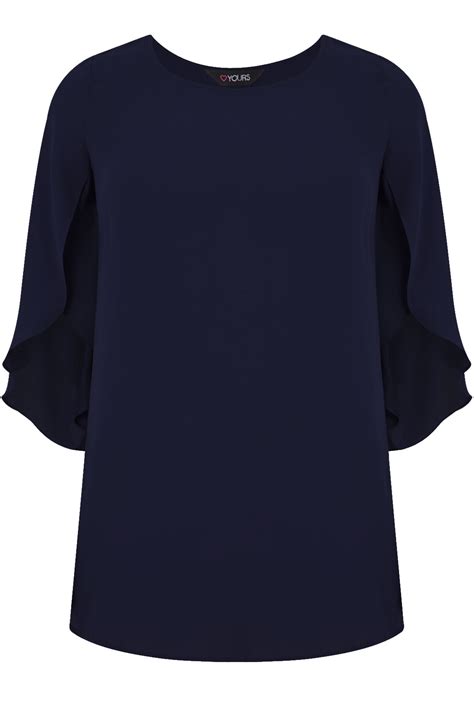 Navy Chiffon Blouse With Split Angel Sleeves Plus Size 1618202224