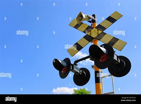 Warning Signs And Warning Lights At Railroad Crossings In Japan Stock