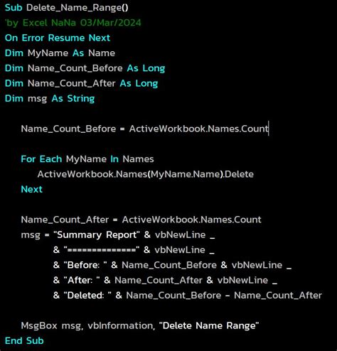 Excel Nana 🆓แจก Vba Code สำหรับ ลบ Excel Name Range