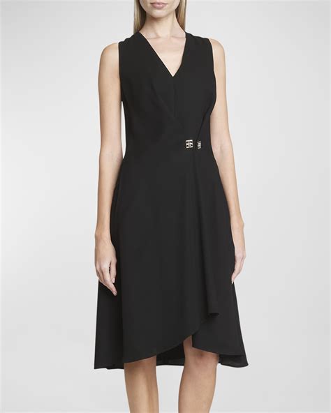 Givenchy Buckle Waist Sleeveless Midi Wrap Dress Neiman Marcus