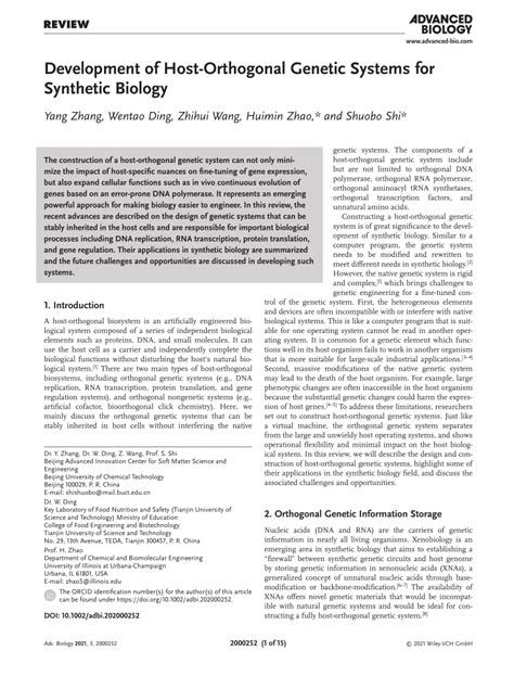 Pdf Development Of Host‐orthogonal Genetic Systems For Synthetic Biology