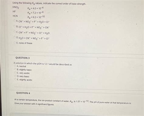 solved using the following ka values indicate the correct