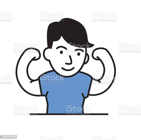 男孩炫耀他的肌肉健身平面設計圖示平面向量圖在白色背景下隔離向量圖形及更多健身房圖片 健身房 一個人 人 Istock