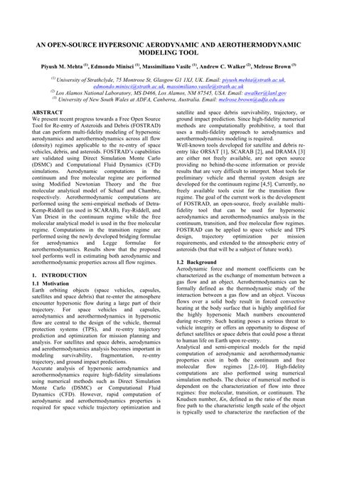 pdf an open source hypersonic aerodynamic and aerothermodynamic