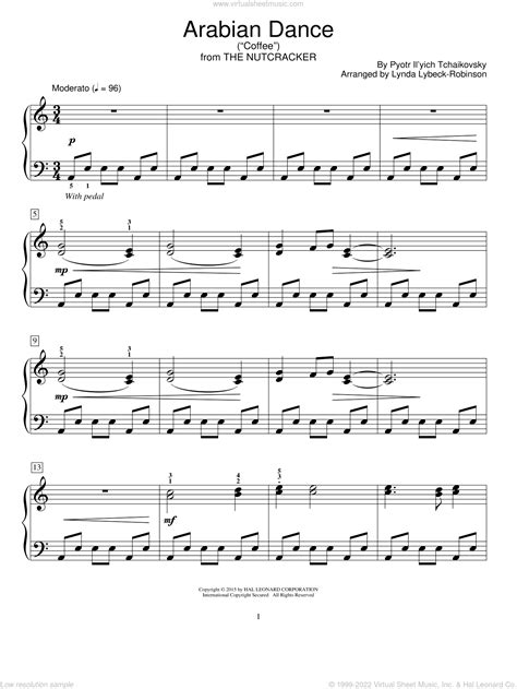 Tchaikovsky Arabian Dance Coffee Sheet Music For Piano Solo