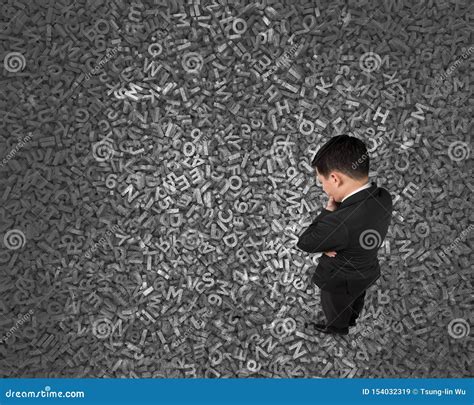 Big Data Thinking Businessman Standing On Huge Amount Characters