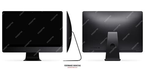 Premium Vector Computer Monitor Mockup In Black Color View Front Back And Side On White Background