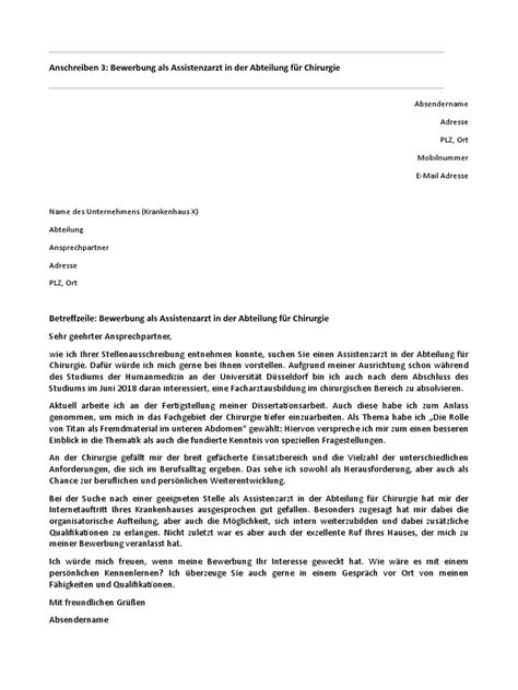 Musterbewerbung Anschreiben Assistenzarzt Chirurgie Pdf