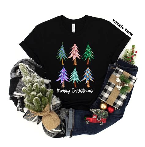 Merry Christmas Tree Shirt Unisex Adult Shirts Plaid Trees Christmas