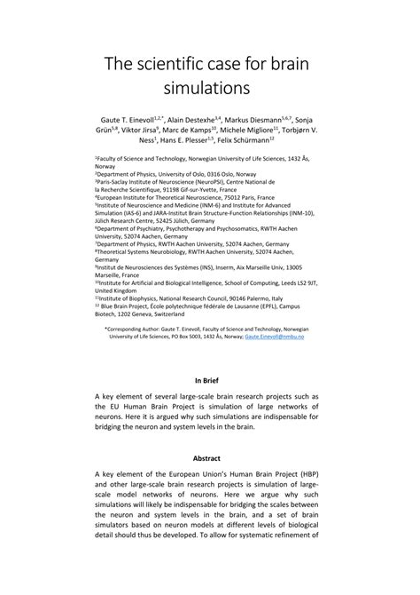 Pdf The Scientific Case For Brain Simulations