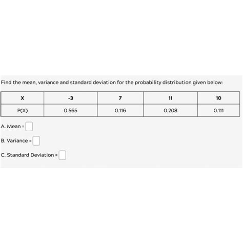 Solved Find The Mean Variance And Standard Deviation For Chegg