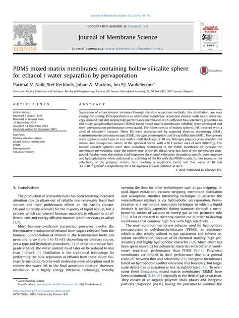 PDF Efficient Bioethanol Recovery By Hollow Filler Based Mixed Matrix