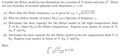 Solved Consider The Debye Model In Two Dimensions For A