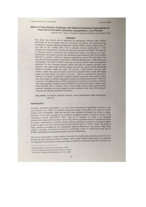 Pdf Effect Of Vase Solution Treatment With Different Chemical Preservatives On Vase Life Of