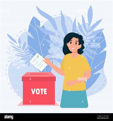 Woman Putting Vote Into The Ballot Box Election Concept Stock Vector