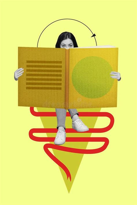 Creative Drawing Collage Picture Of Little Woman Reading Big