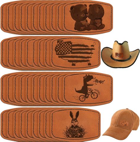 60 Pcs Blank Leatherette Hat Patches With Adhesive Rustic