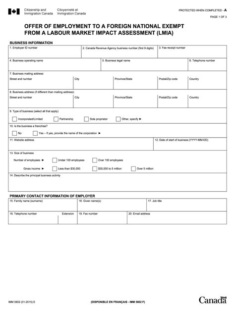 Canada Imm 5802 Form Fill Online Printable Fillable Blank Pdffiller