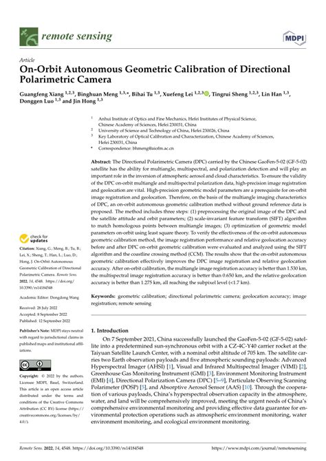 Pdf On Orbit Autonomous Geometric Calibration Of Directional