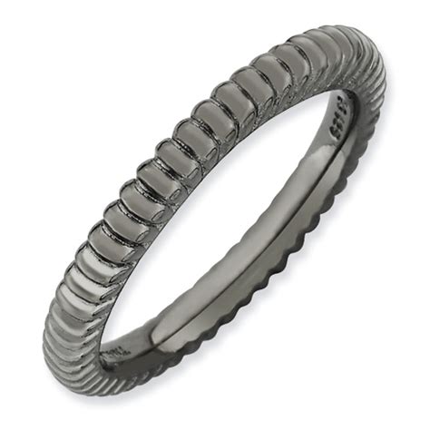 Black Plated Sterling Silver Stackable Expressions Fluted Ring Qsk893