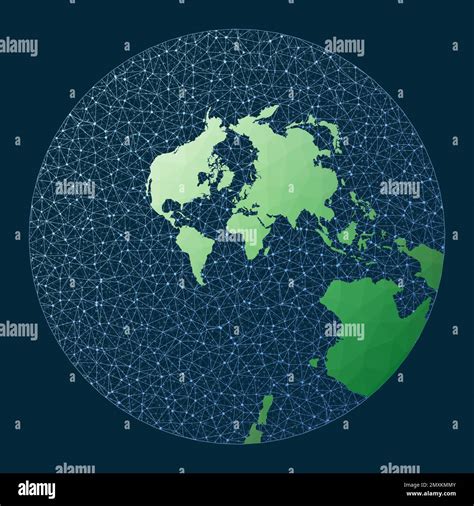 Global Internet Business Concept Stereographic Projection Green Low Poly World Map With