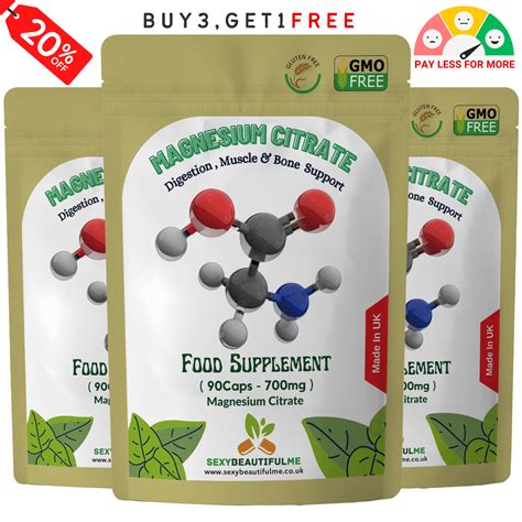 Magnesium Citrate Capsules 700mg High Strength Fatigue Pms Muscle